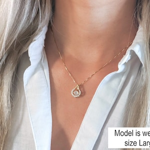 14k Solid Gold Moving Diamond Necklace, CZ, Floating CZ Pavé Diamond ...