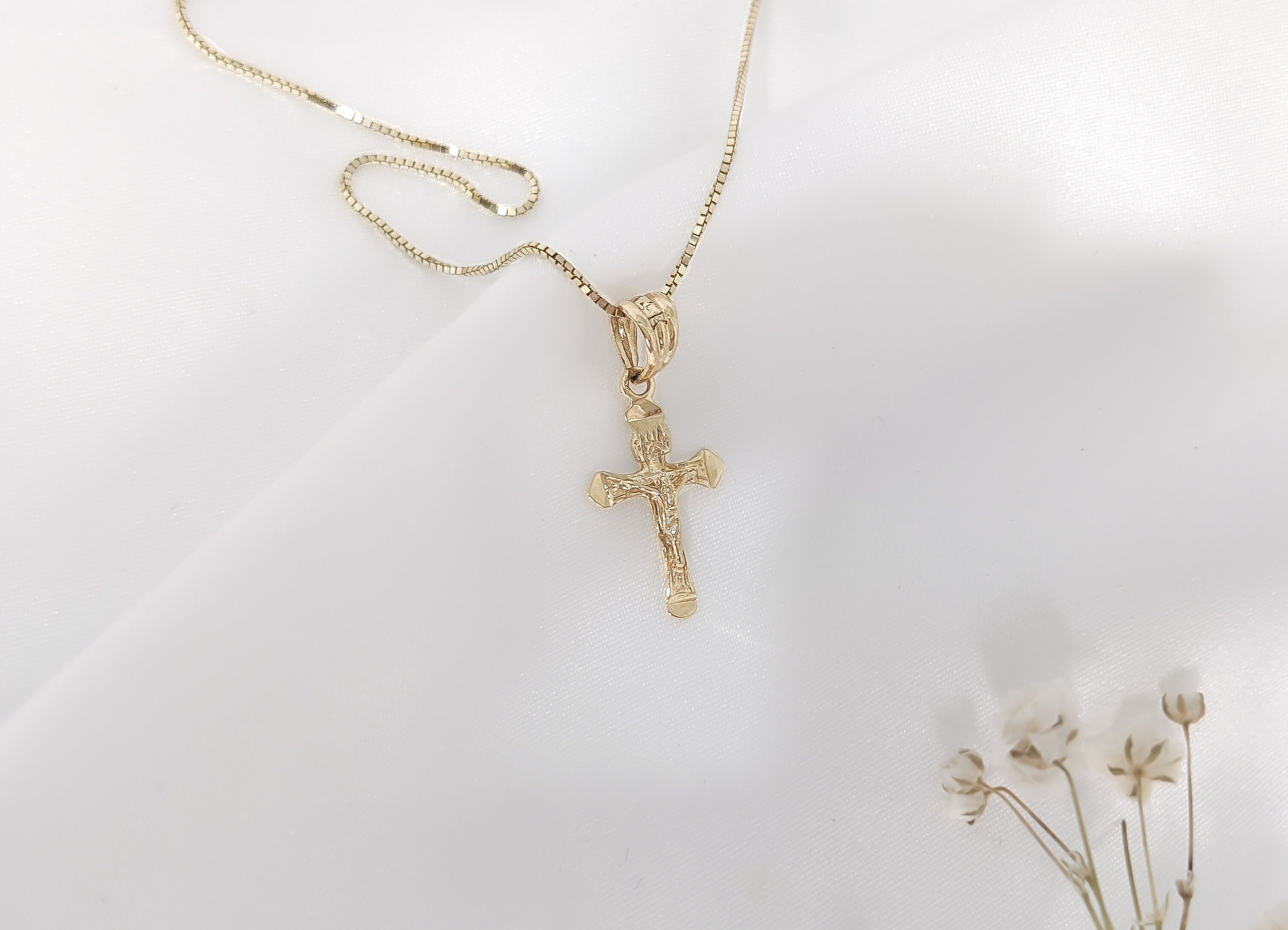14k Solid Gold Cross Necklace for Child, Baby Gold Cross, Dainty ...