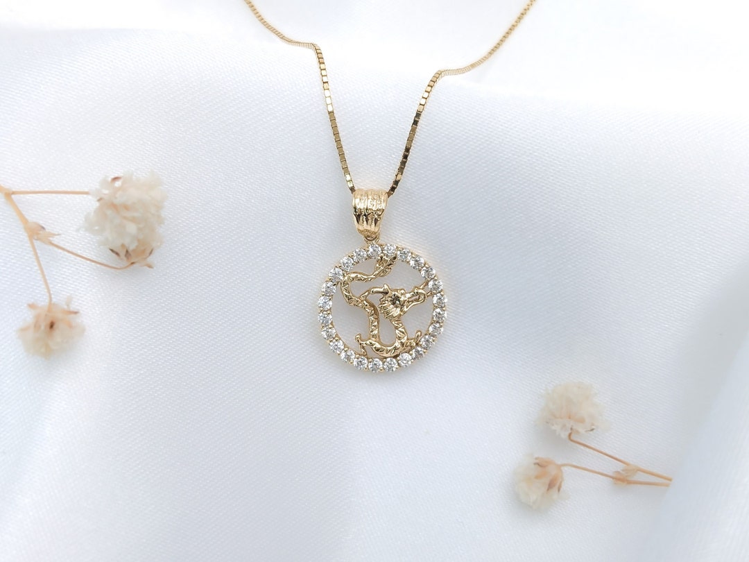 14k Solid Gold Dragon Necklace, Mini Dragon Pendant, Real Gold Chinese ...