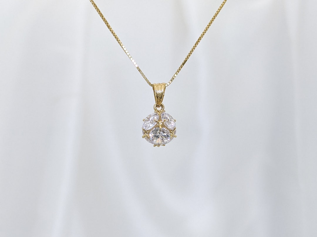 14k Solid Gold Disco Ball Pendant Necklace, Small Pavé Diamond Ball ...