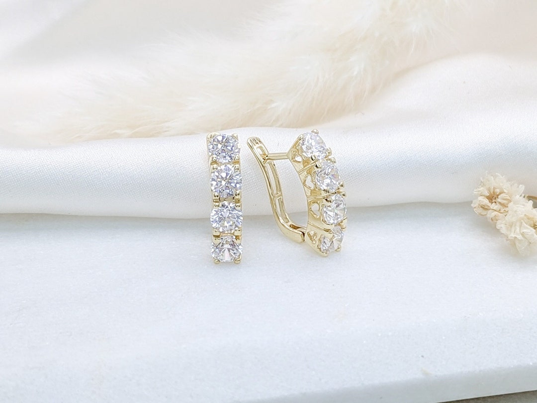 14k Solid Gold Rectangular Hoop Earrings, English Lock Square Hoops ...