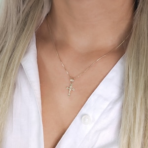 14k Solid Gold Cross Necklace for Child, Baby Gold Cross, Dainty ...