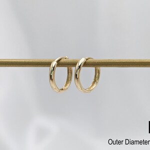 14k Solid Gold Simple Hoops, 10mm, 13mm, 13.4mm, 14k Real Gold, Mini Plain Huggies, Small White ...