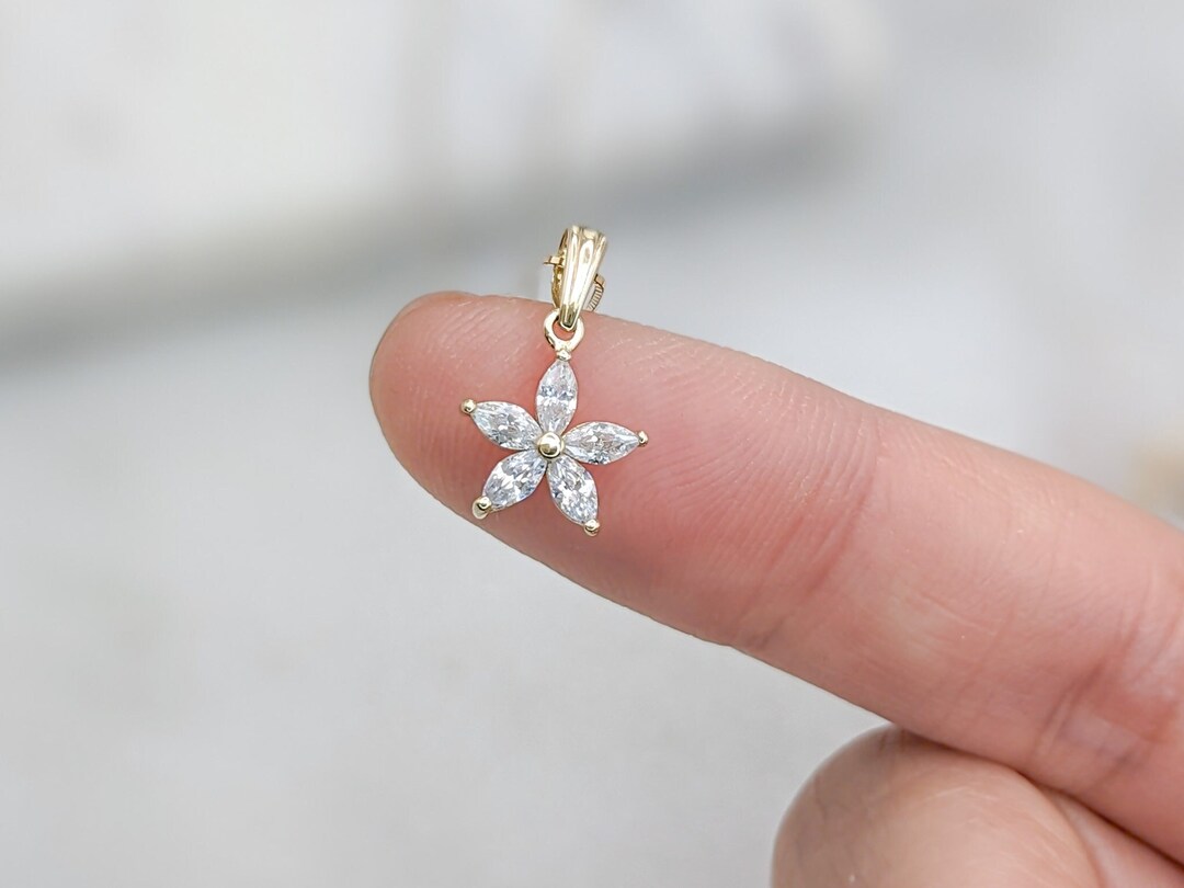 14k Solid Gold Tiny Lily Flower Necklace, Dainty Hawaiian Flower ...