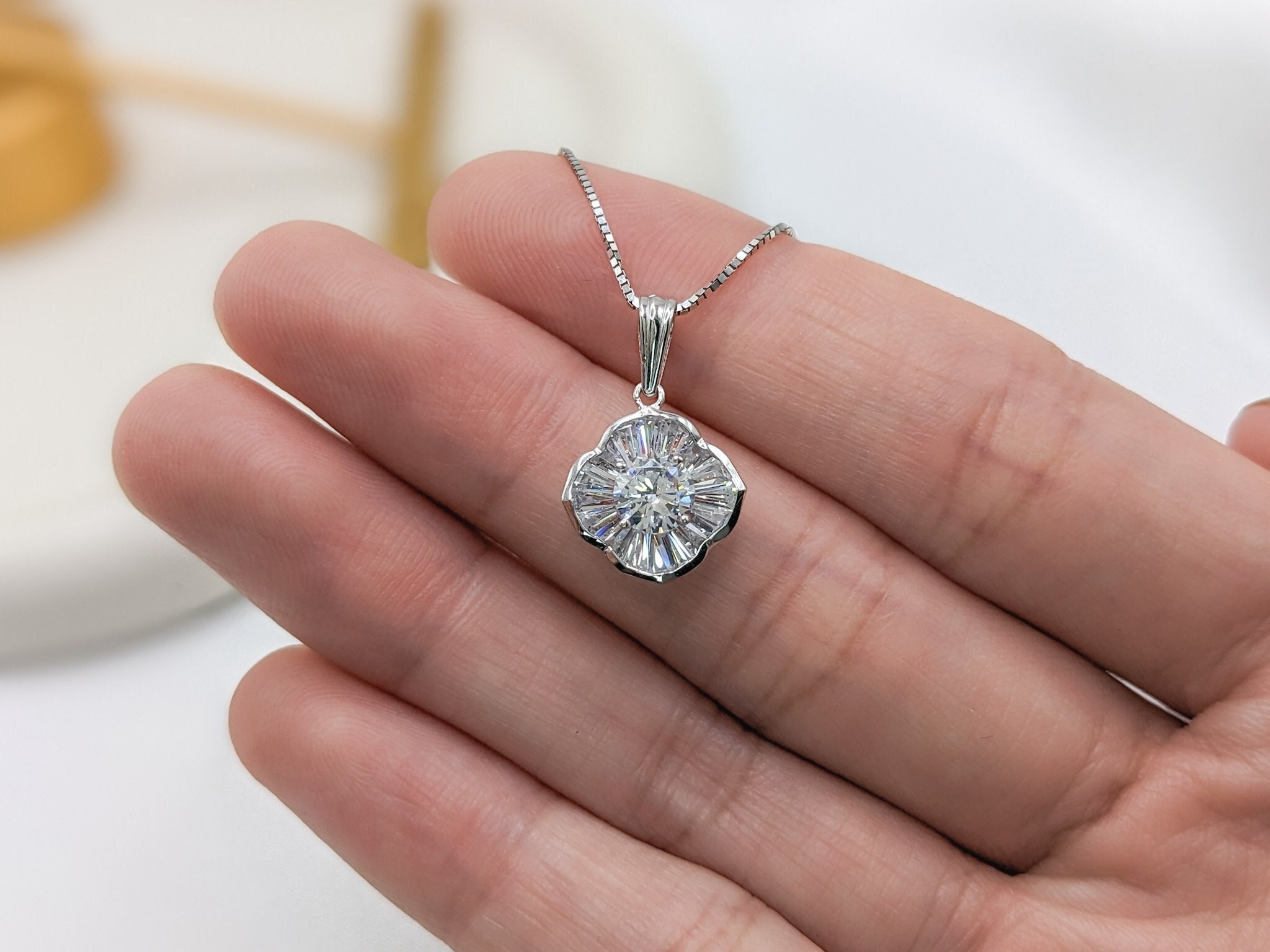 10k Solid Gold Elegant Square Necklace, Small Everyday Necklace ...