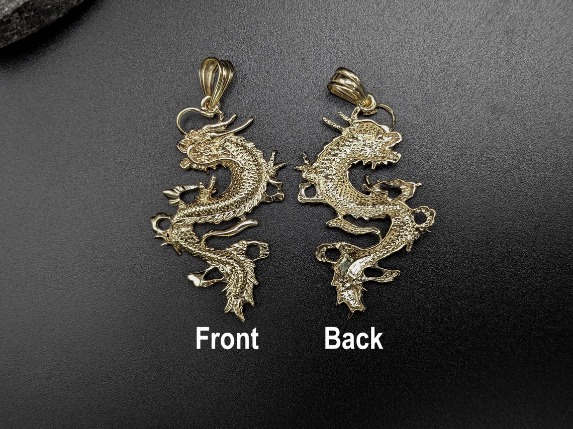 14k Solid Gold Dragon Pendant Necklace, Chinese Zodiac Dragon, Real ...