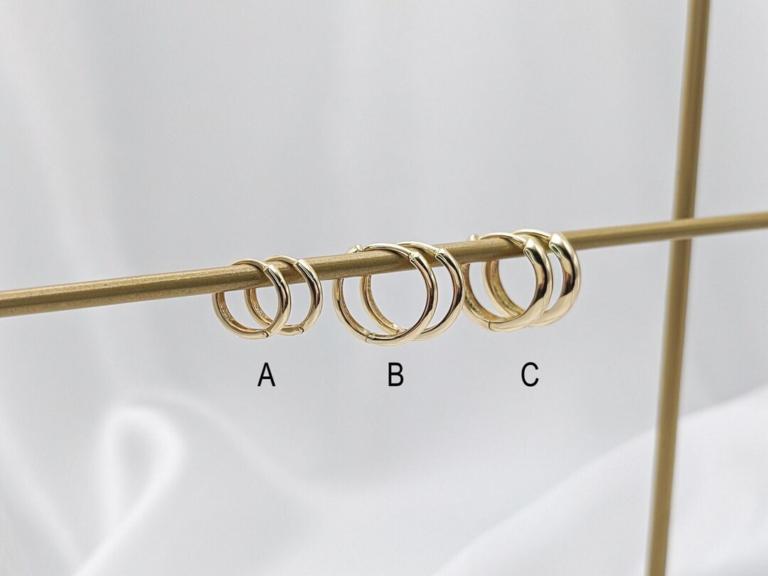 14k Solid Gold Simple Hoops, 10mm, 13mm, 13.4mm, 14k Real Gold, Mini Plain Huggies, Small White ...