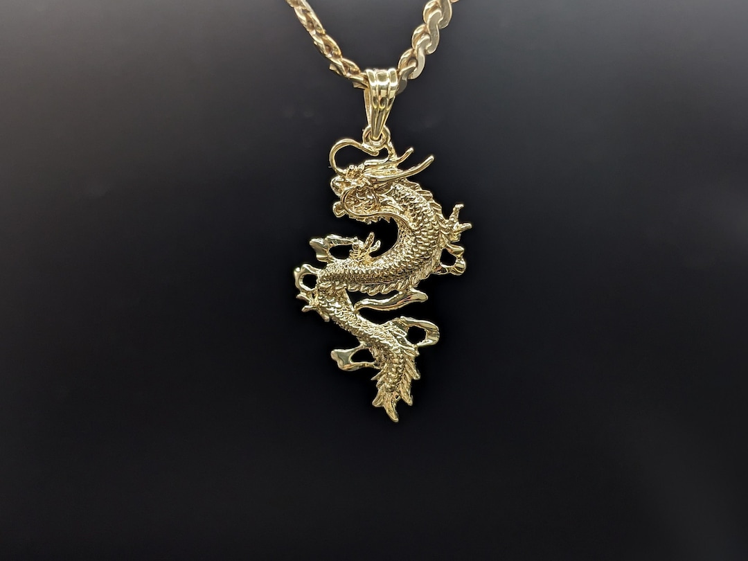 14k Solid Gold Dragon Necklace, 3g, Chinese Zodiac Dragon Necklace ...
