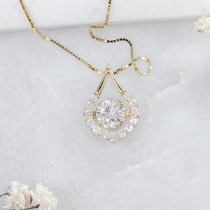14k Solid Gold Moving Diamond Necklace, CZ, Floating CZ Pavé Diamond ...