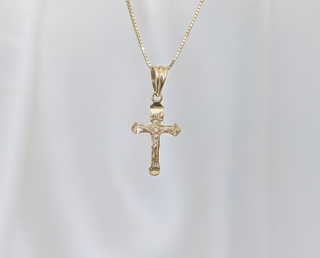 14k Solid Gold Cross Necklace, Baby Gold Cross, Dainty Crucifix Cross ...