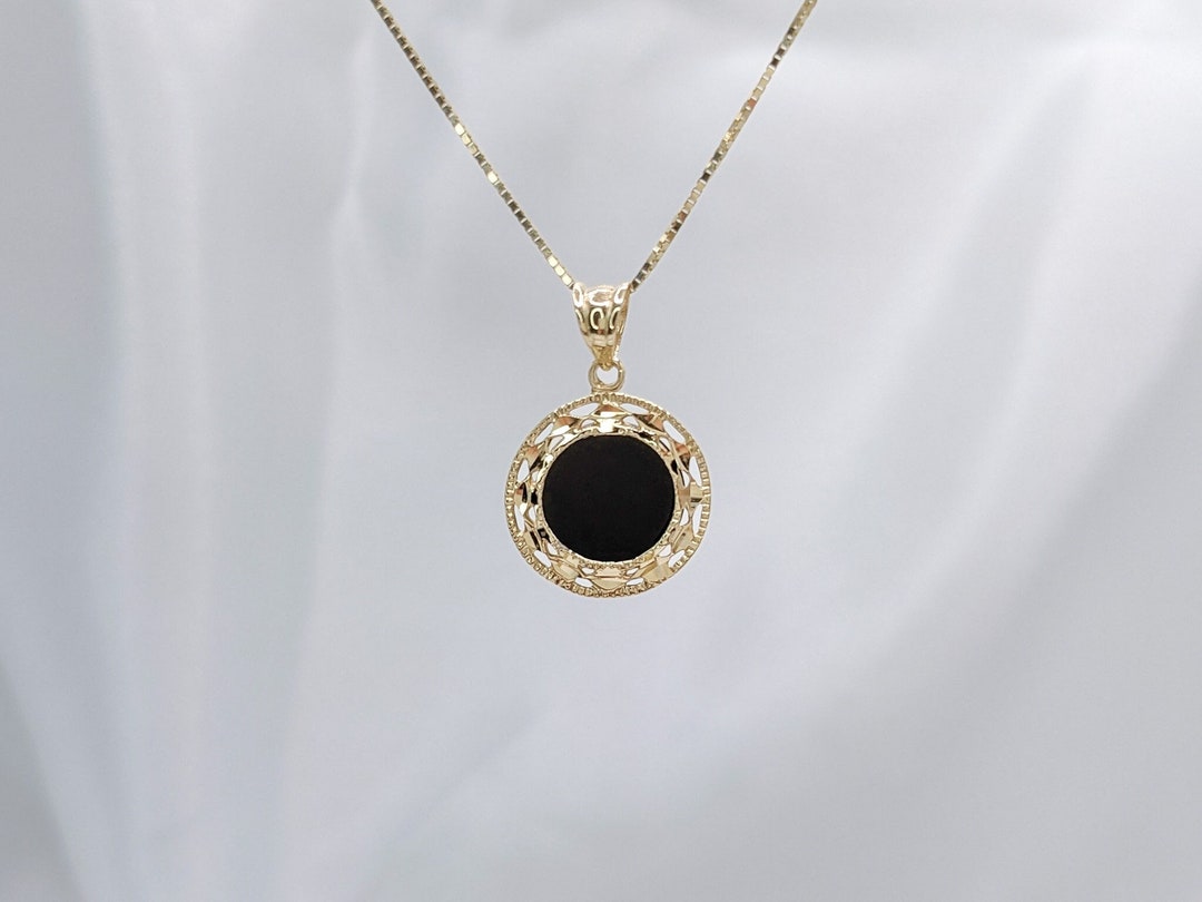14k Solid Gold Onyx Necklace, Black Gem Stone Necklace, Dainty Real ...