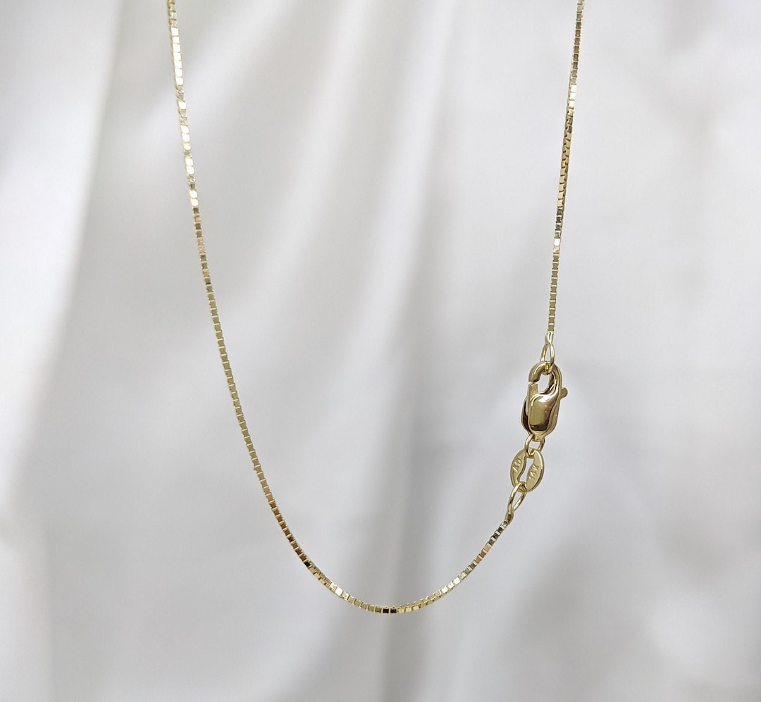 14k Solid Gold Box Chain, Dainty Gold Necklace, 14k Layering Necklace ...
