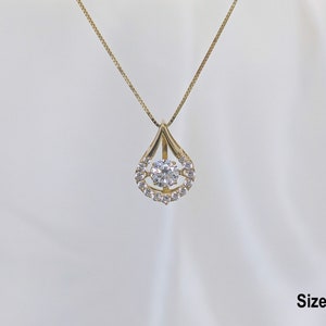 14k Solid Gold Moving Diamond Necklace, CZ, Floating CZ Pavé Diamond ...