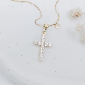 14K Solid Gold Small Cross Necklace, White Gold, Dainty Cross Pendant ...