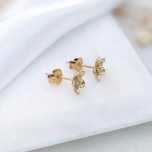 14k Solid Gold Small Flower Stud Earrings, Dainty Minimalist Everyday Earrings, CZ Diamond ...