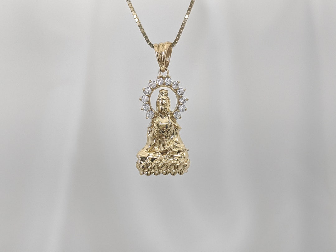14k Solid Gold Lady Buddha Necklace, Dainty Lady Buddha Pendant ...