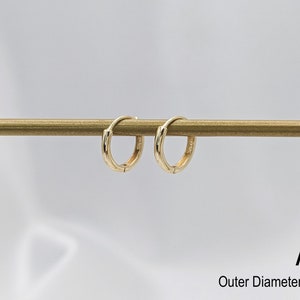 14k Solid Gold Simple Hoops, 10mm, 13mm, 13.4mm, 14k Real Gold, Mini Plain Huggies, Small White ...