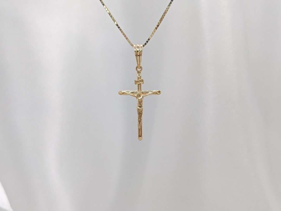 14k Solid Gold Crucifix Cross Necklace, Waterproof White Gold Cross ...