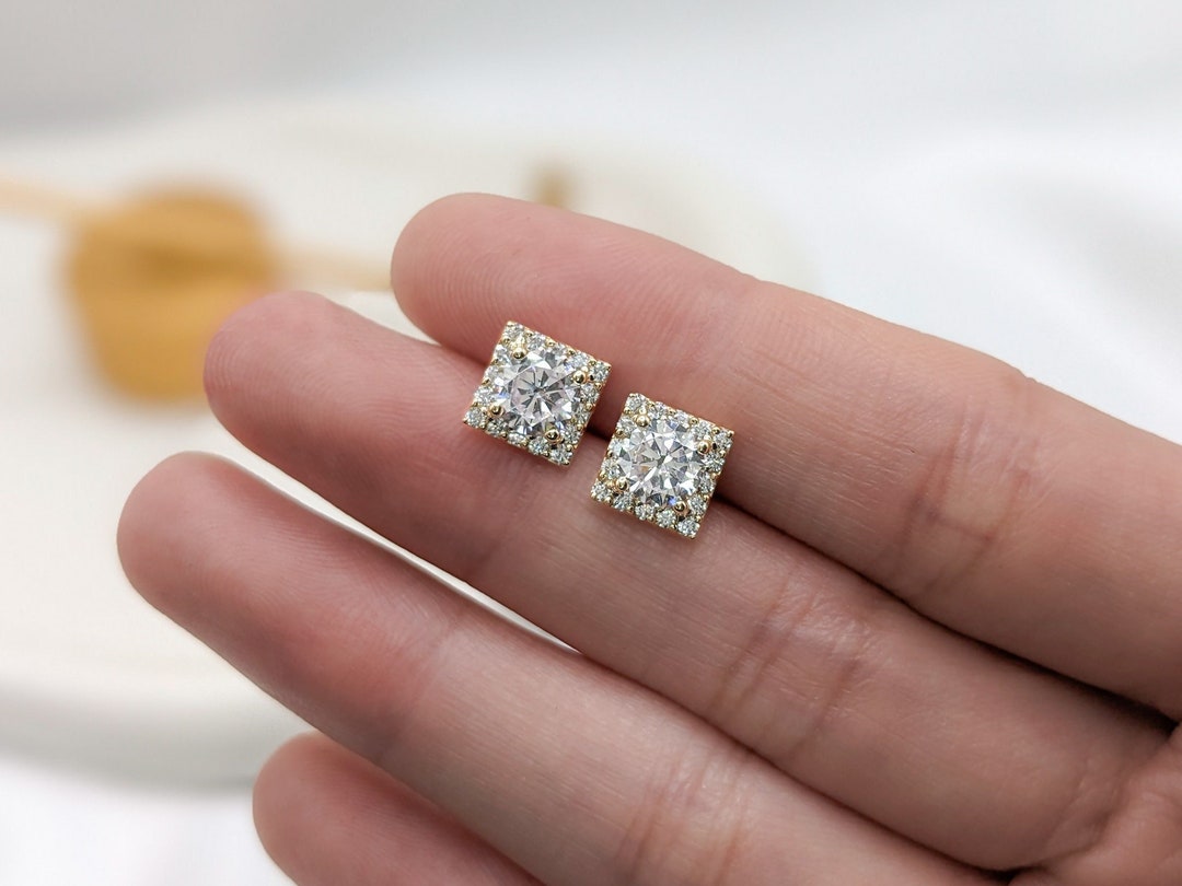 14k Solid Gold Square Earrings Classic Square Studs Small - Etsy