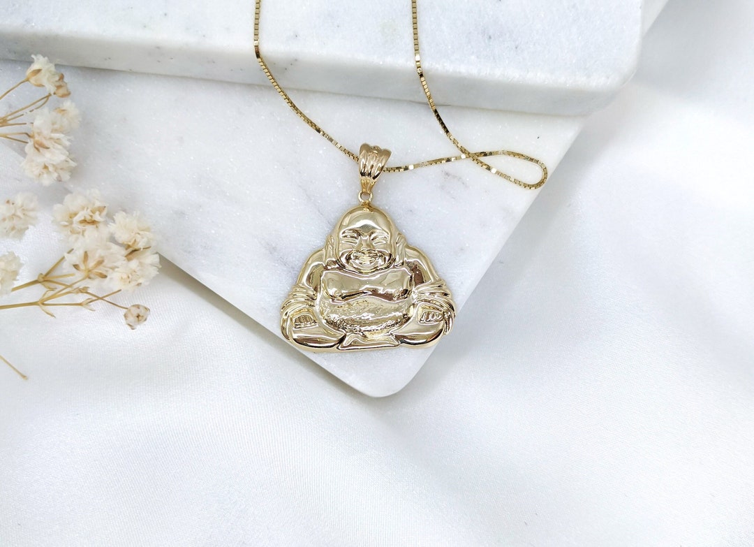 14k Solid Gold Buddha Pendant Necklace Large Laughing Buddha Charm 3 Grams Big Buddhist Jewelry Real White Gold Men Religious Necklace Etsy