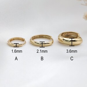 14k Solid Gold Simple Hoops, 10mm, 13mm, 13.4mm, 14k Real Gold, Mini Plain Huggies, Small White ...