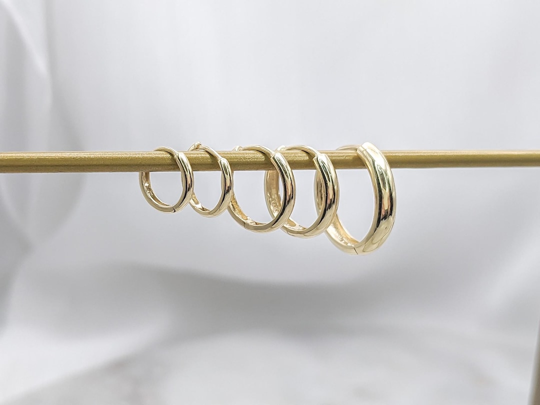 14k Solid Gold Simple Hoops, 10mm, 13mm, 14k Real Gold, Mini Plain ...