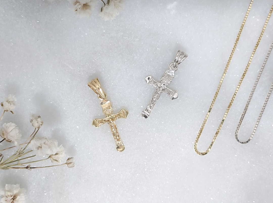 14k Solid Gold Cross Necklace for Child Baby Gold Cross Dainty Crucifix Cross Pendant Kid Cross Charm Waterproof Children Baptism Gift Etsy