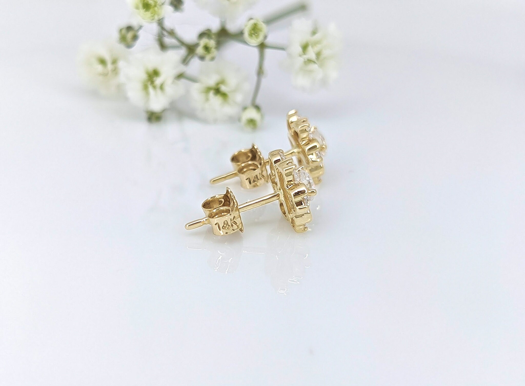 14k Solid Gold Spiral Flower Earrings Tiny Flower Studs - Etsy