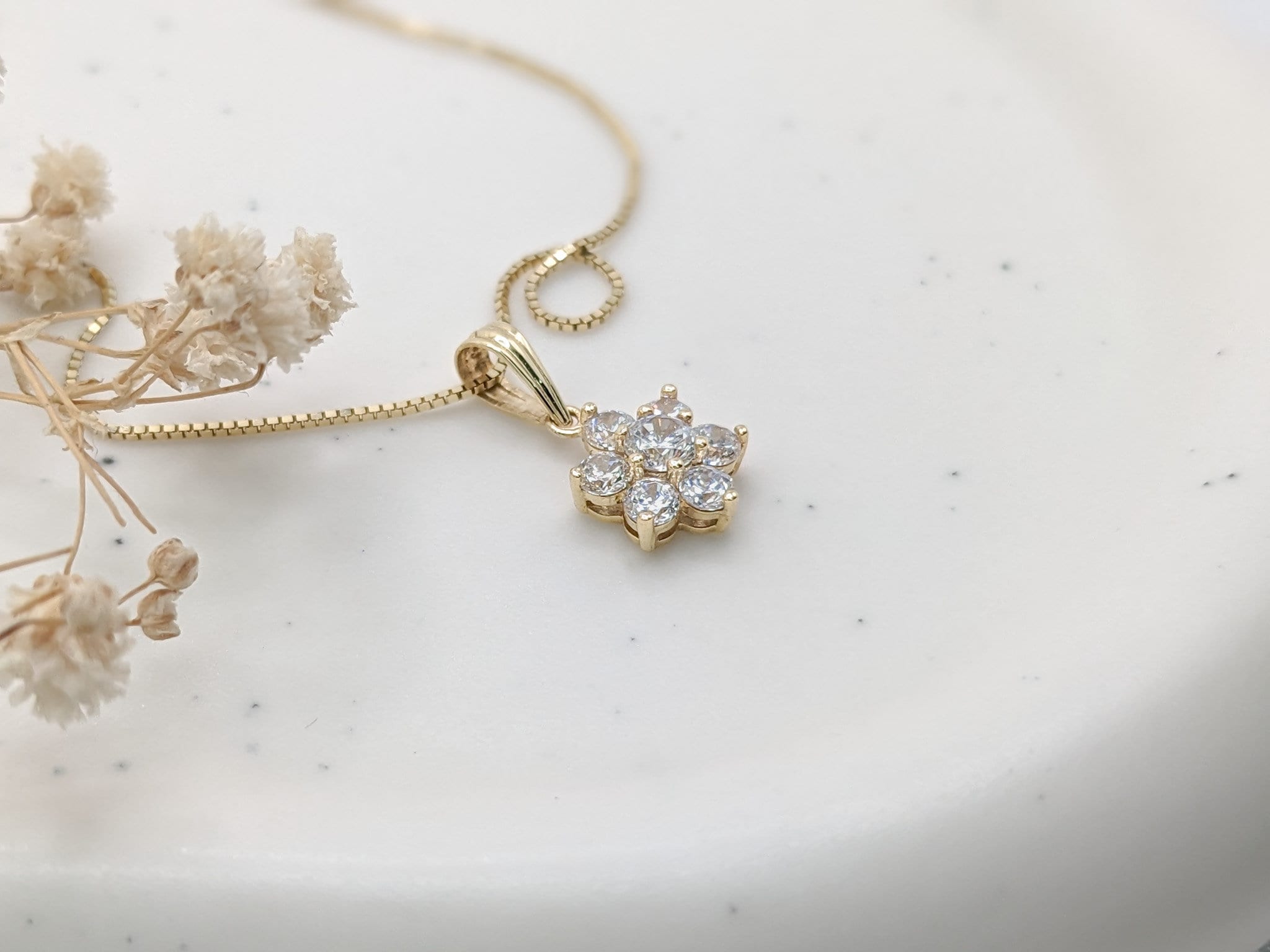14k Solid Gold Tiny Flower Necklace, Dainty Flower Pendant, Small ...