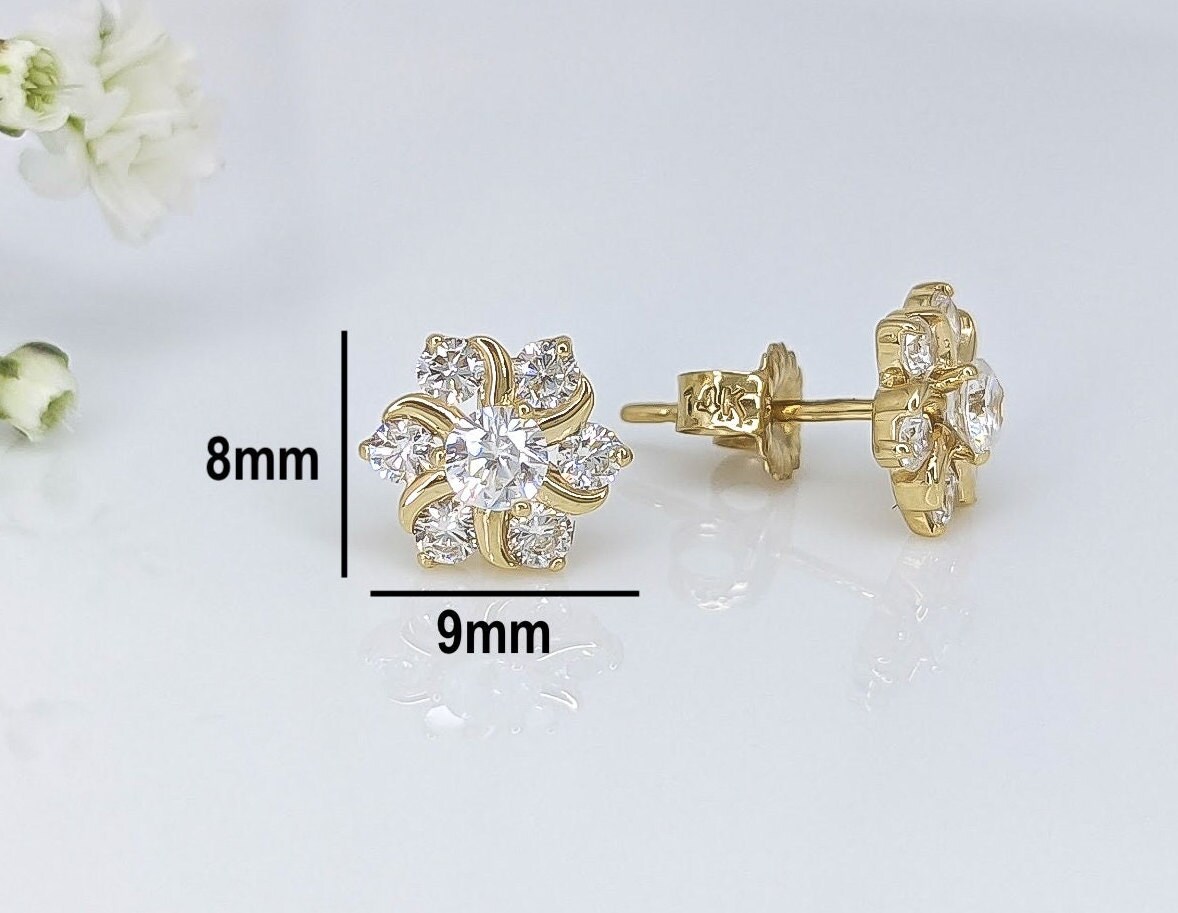 14k Solid Gold Spiral Flower Earrings Tiny Flower Studs - Etsy