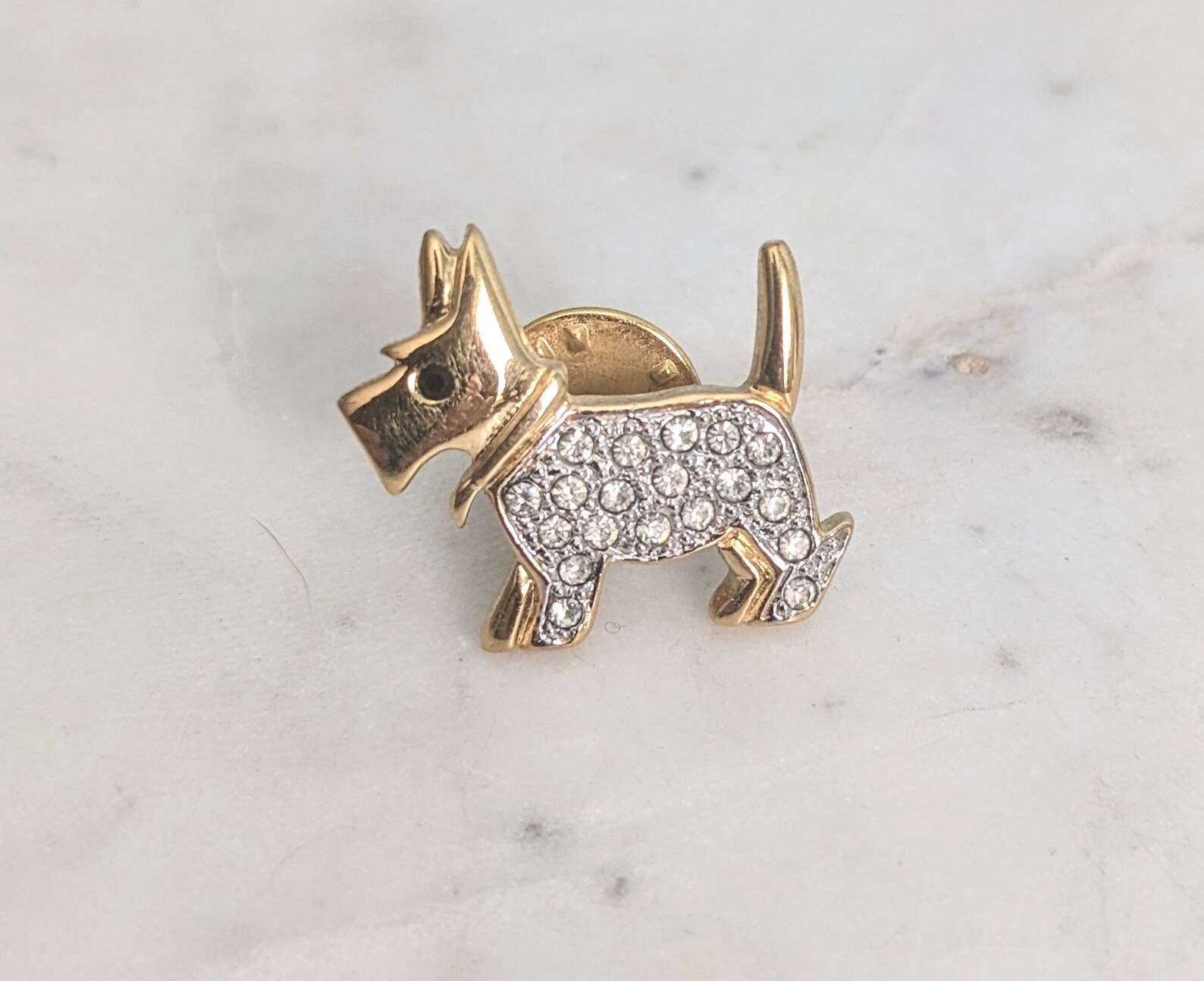 Vintage Ciro Rhinestones Scottie Pin Brooch Gold & Silver Tone Bling ...
