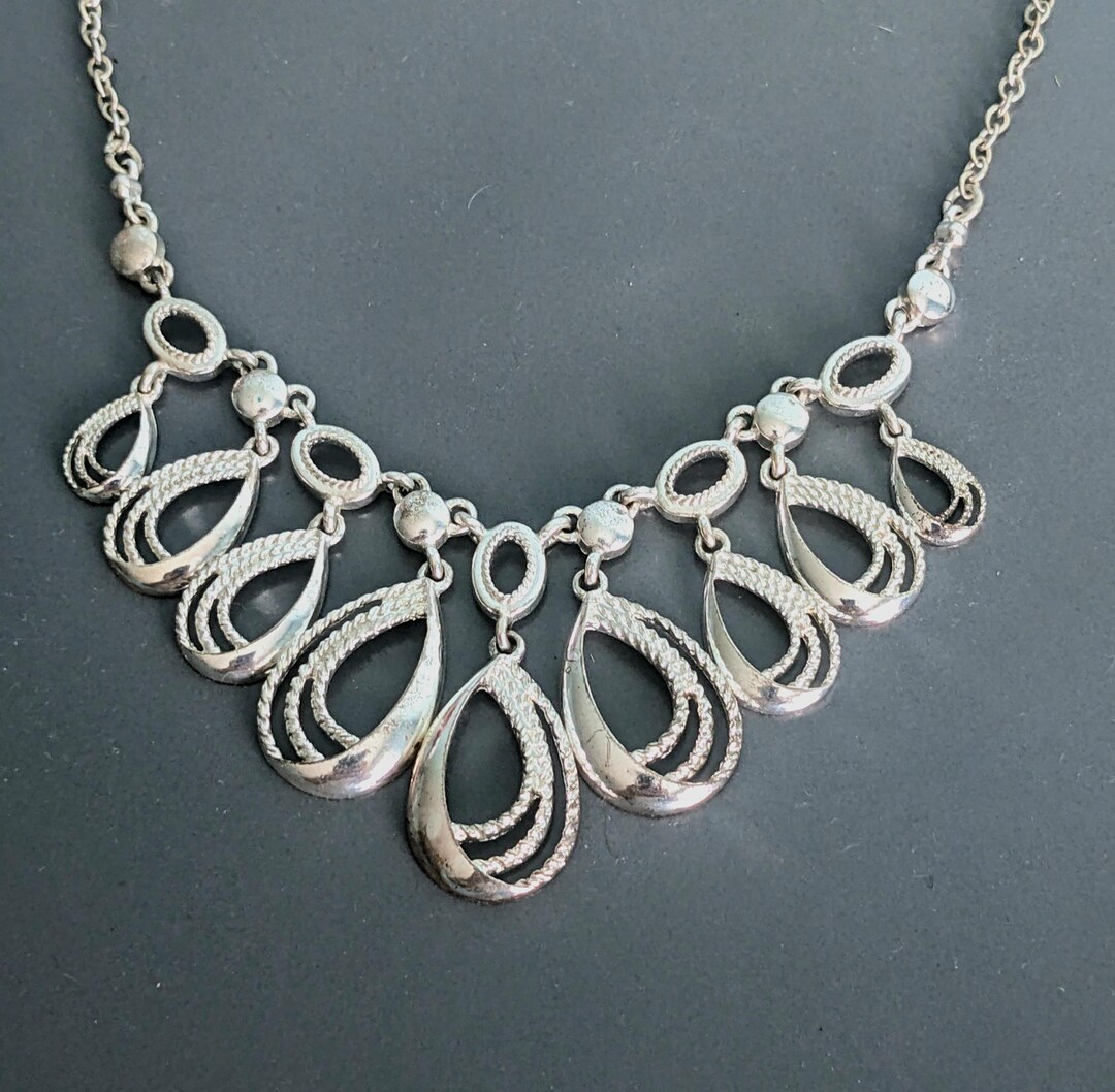 Multi Textured Teardrop Pendant Silver Necklace, Gift for Mother, Wife ...
