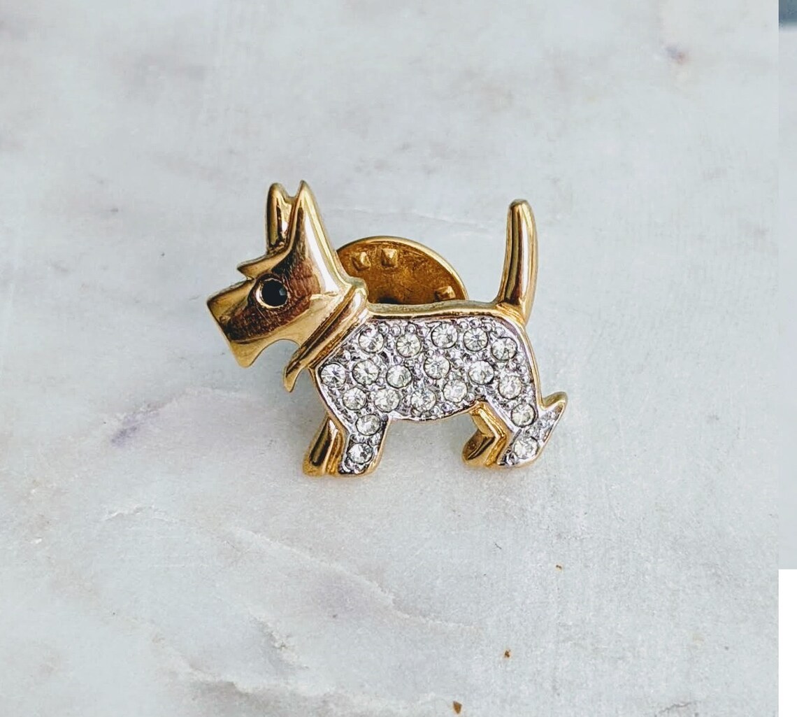 Vintage Ciro Rhinestones Scottie Pin Brooch Gold & Silver Tone Bling ...