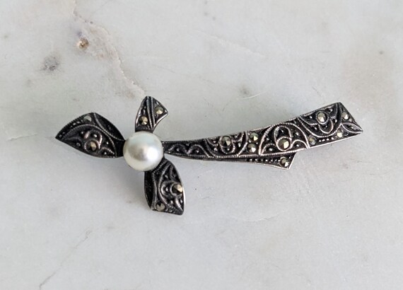 Ciro Vintage Pearl Marcasite Brooch, Sterling Silver,… - Gem