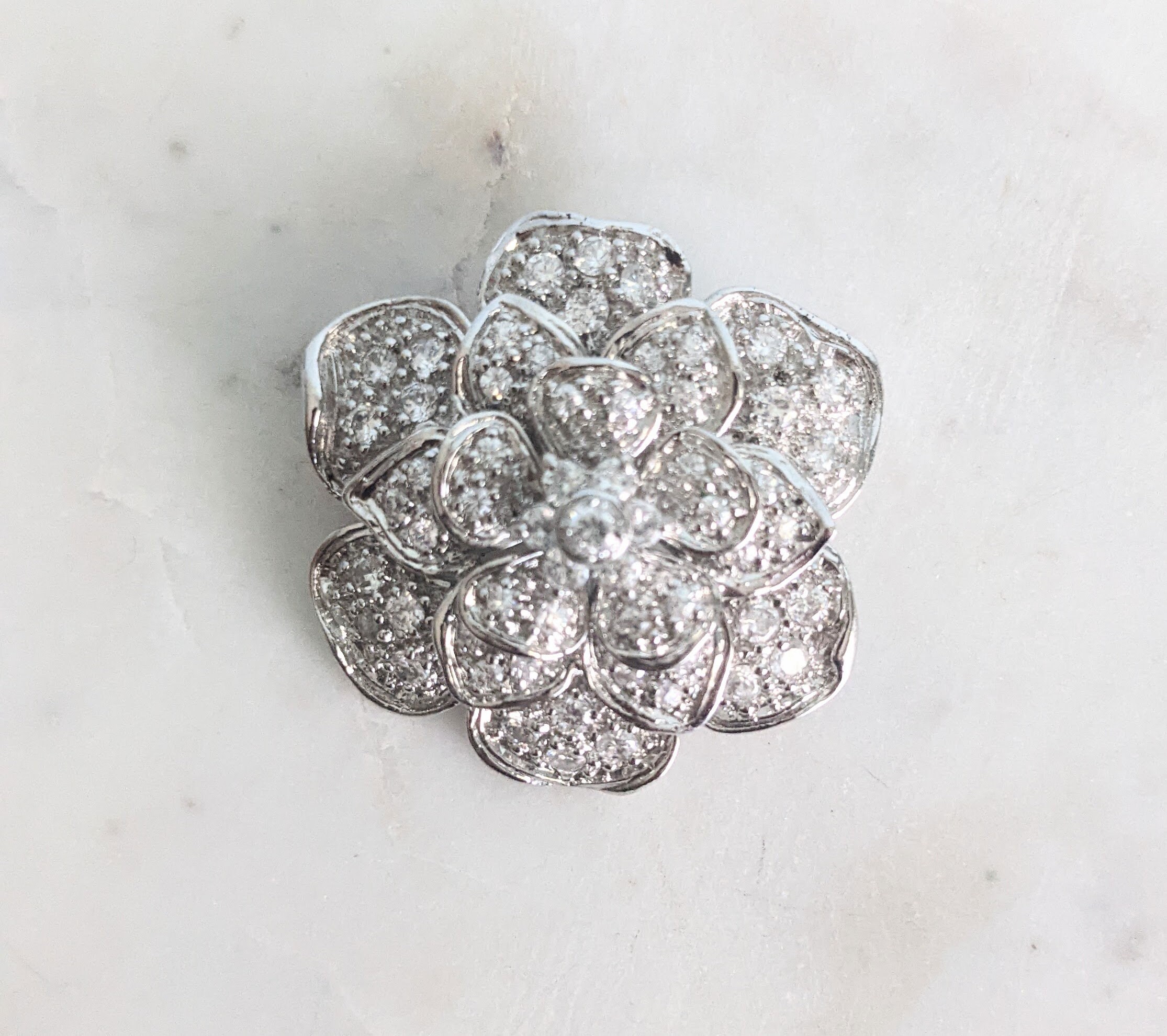 Vintage Sterling Silver Crystal Flower Brooch, Convertible as Pendant ...