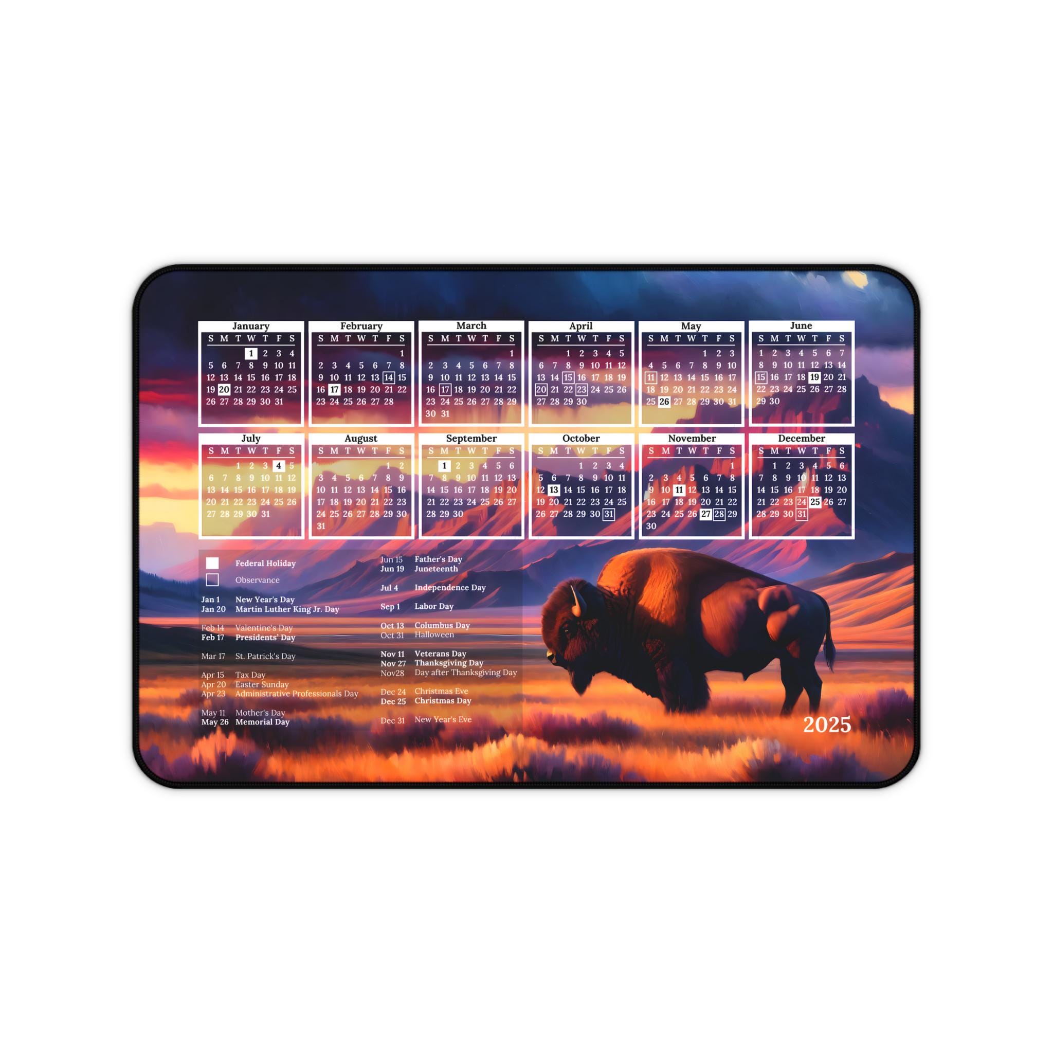 2025 Calendar Mouse Pad With Holidays, Perfect Christmas & New Years ...