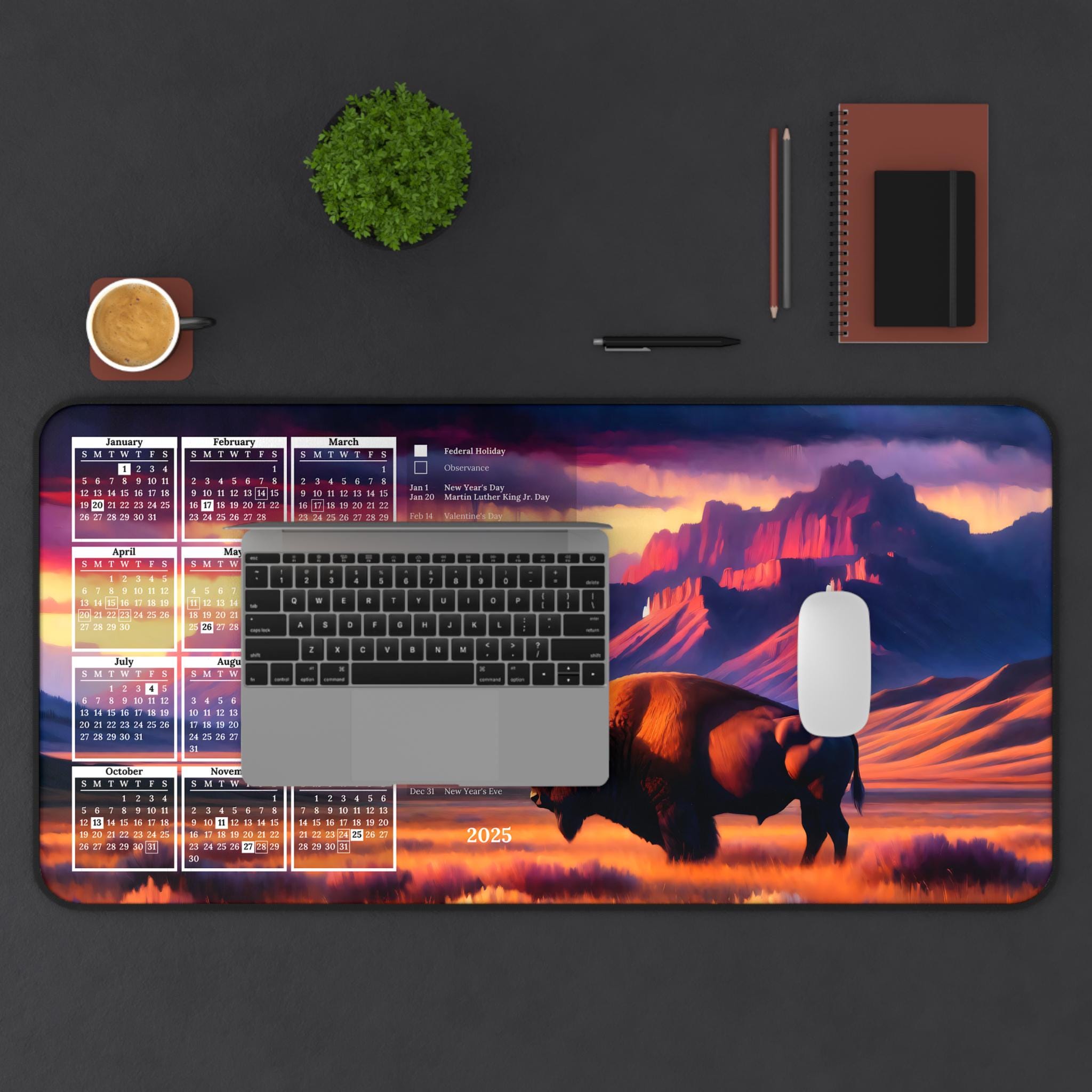 2025 Calendar Mouse Pad With Holidays, Perfect Christmas & New Years ...