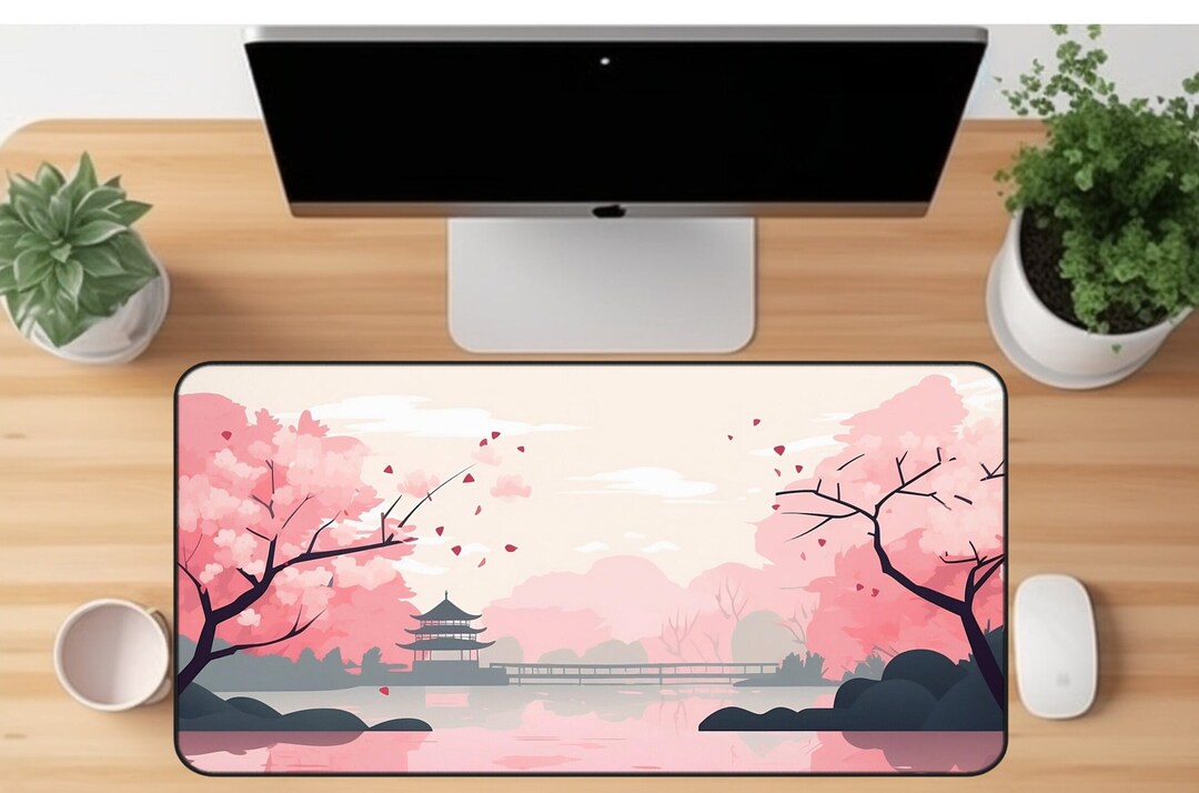 Large Forest Desk Mat, Cherry Blossom Mousepad, Xxl Mousepad, Japanese ...