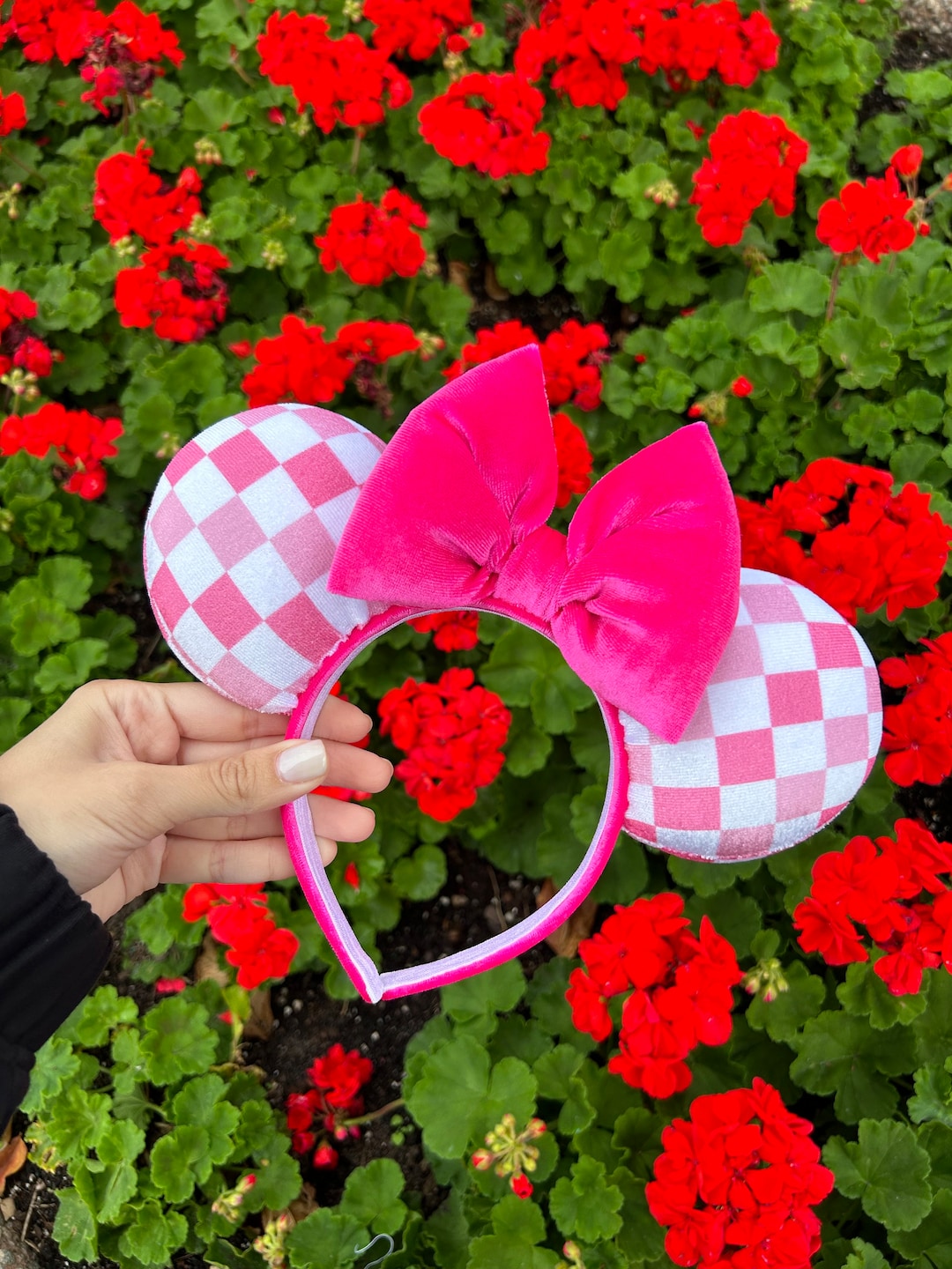 Pink Checkered Mouse Ears, Checkered Valentines Minnie Ears, Valentines ...