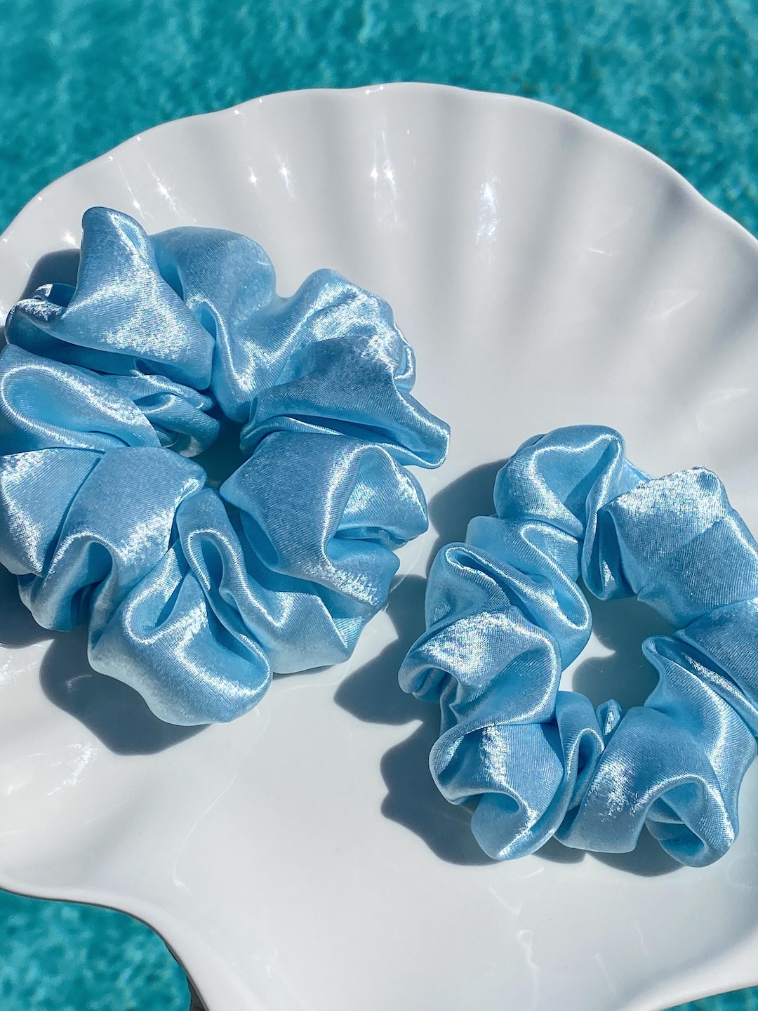 Light Blue Satin Scrunchie! | Pretty Blue Handmade Scrunchie | Hair ...
