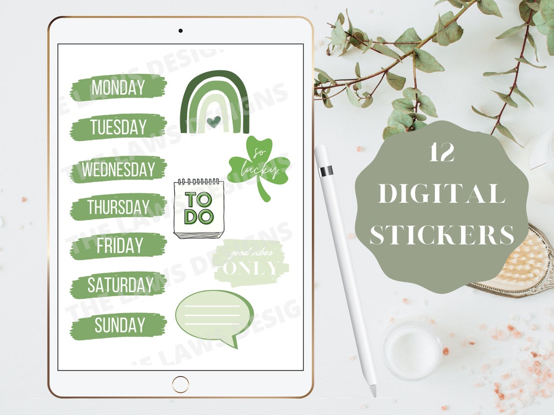 St Patricks Day Digital Planner Stickers, Sage Green Digital Stickers ...