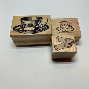 Tea Set Trio Wooden Rubber Stamps – Charming Tea-themed Stamps for ...