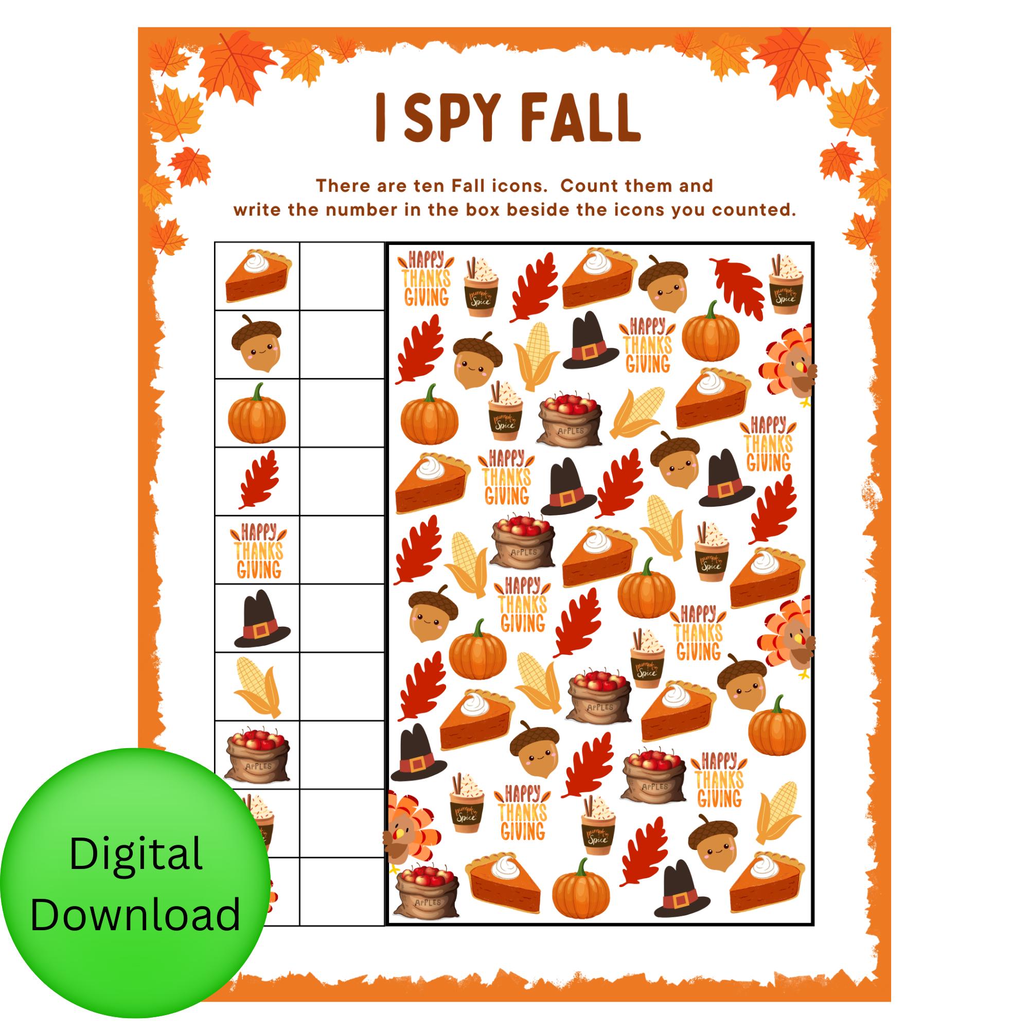 Thanksgiving I Spy Game: Fall Printable Activity (PDF) - Etsy