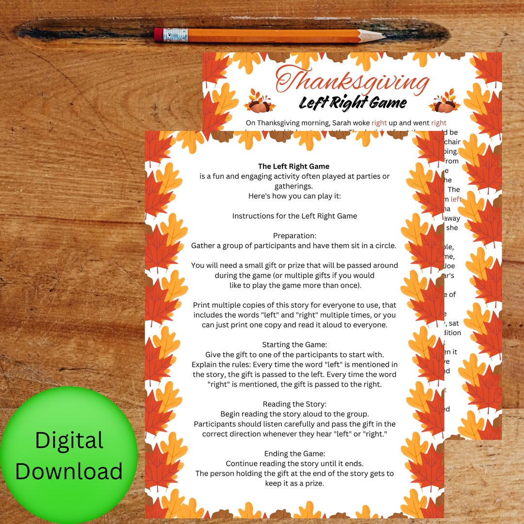 Thanksgiving Left Right Game: Printable Party Activity (PDF) - Etsy