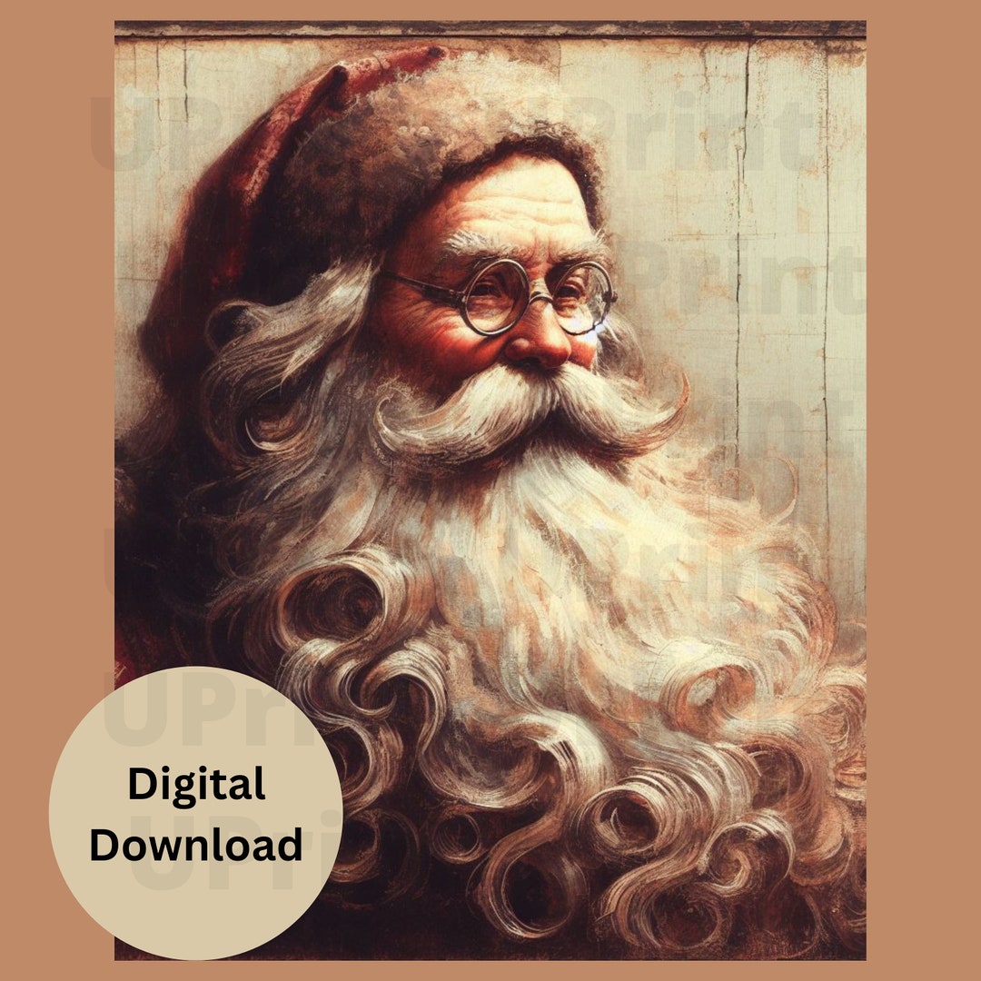 Vintage Santa Portrait Print, Rustic Christmas Wall Art (digital ...