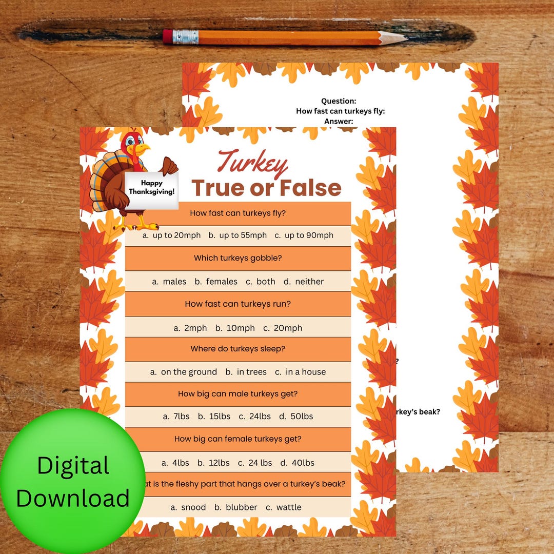 Thanksgiving Trivia Game Printable: Turkey True or False Classroom Game ...