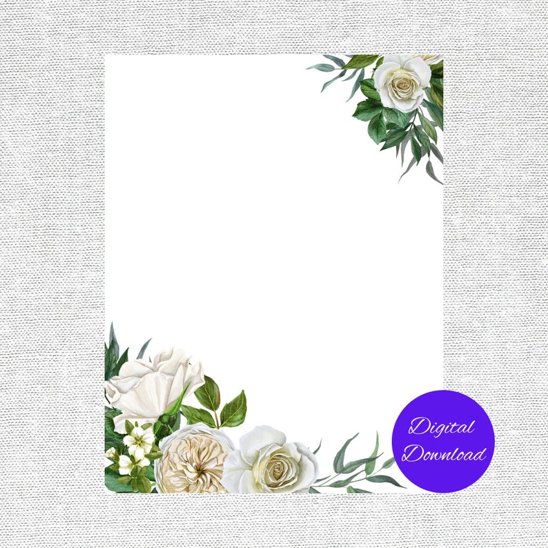 White Rose Stationary - Printable Stationary - Printable Writing Paper ...