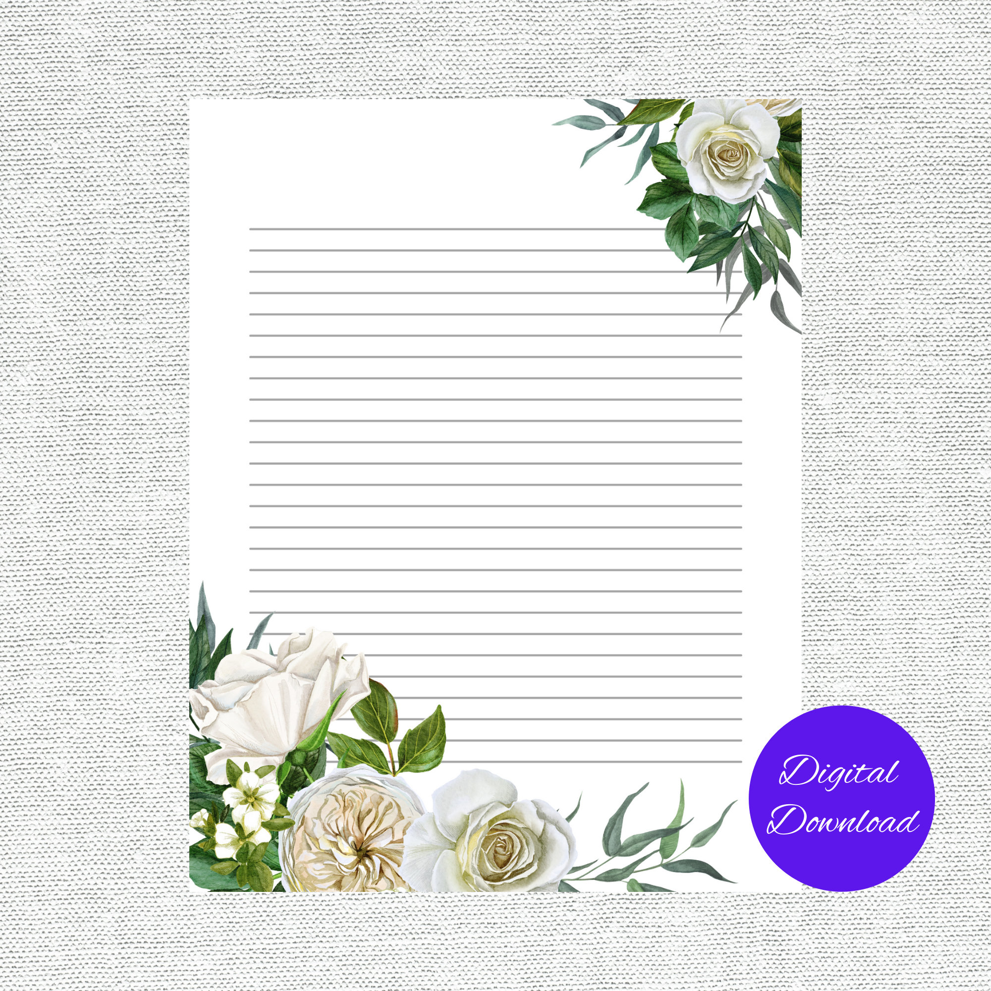 White Rose Stationary - Printable Stationary - Printable Writing Paper ...