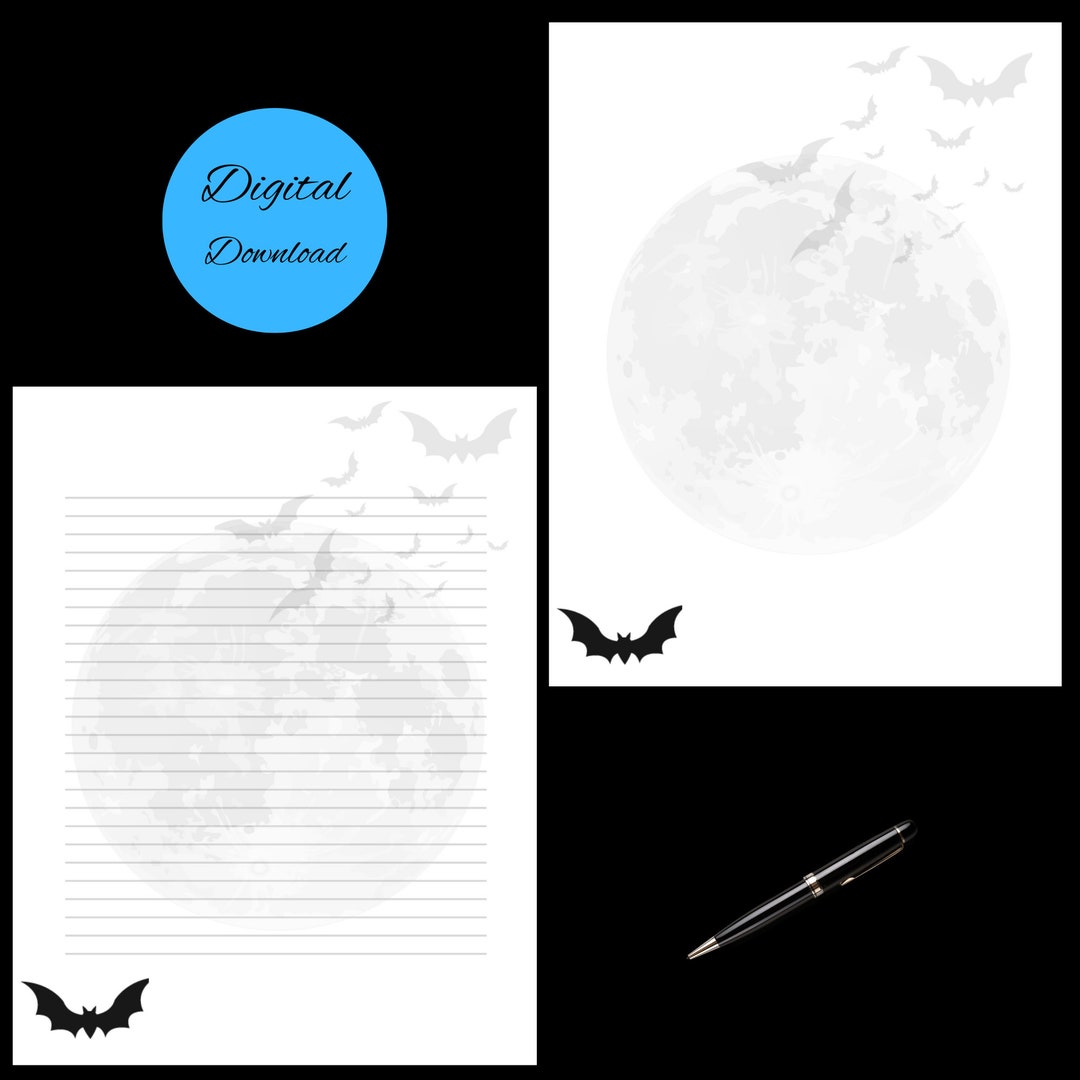 Bats and Moon Stationary - Gothic Stationary - Printable PDF ...