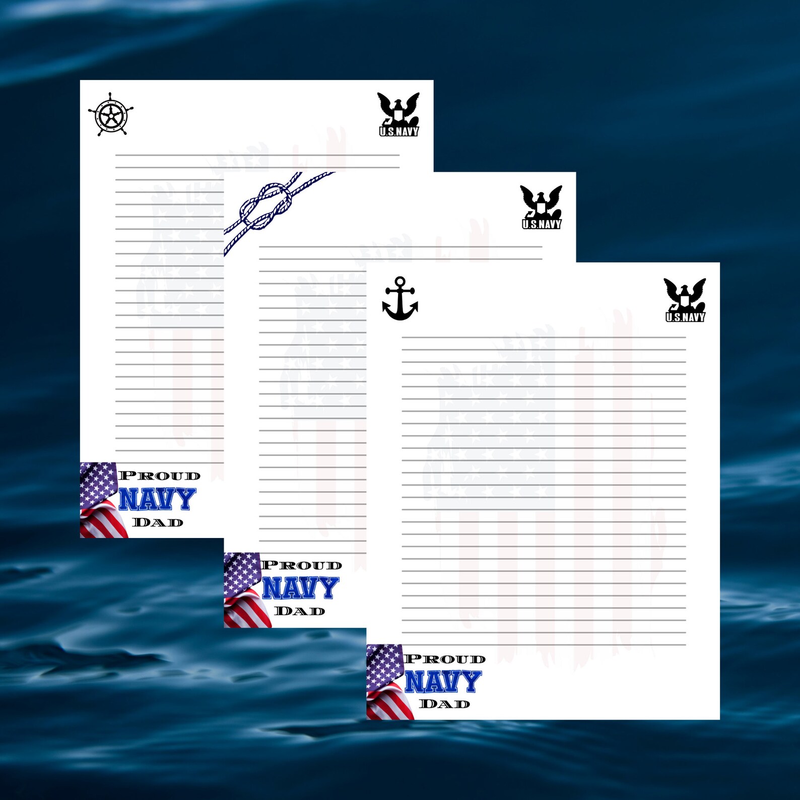 Proud Navy Dad Printable Stationery: American Flag Military Design (PDF ...